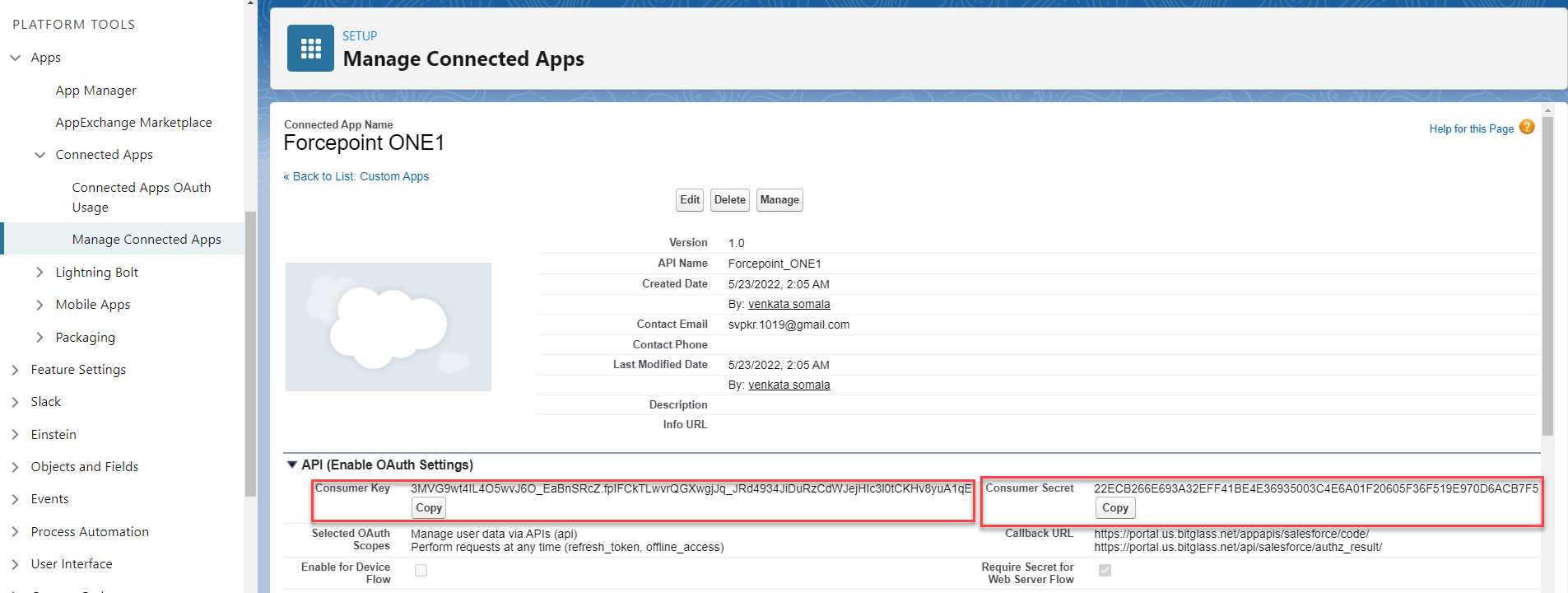 Configuring Salesforce connected app - Lightning view